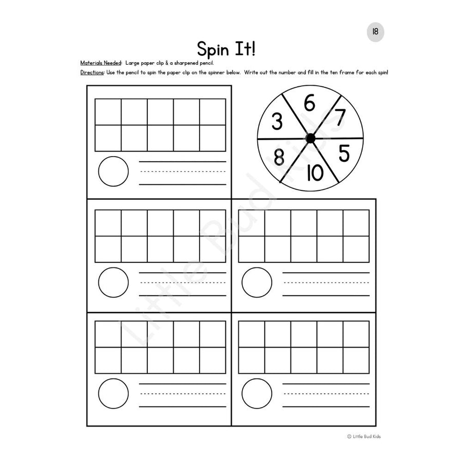 50-Page Beginning Math & Ten Frame Worksheet Set for Kindergarten Math ...