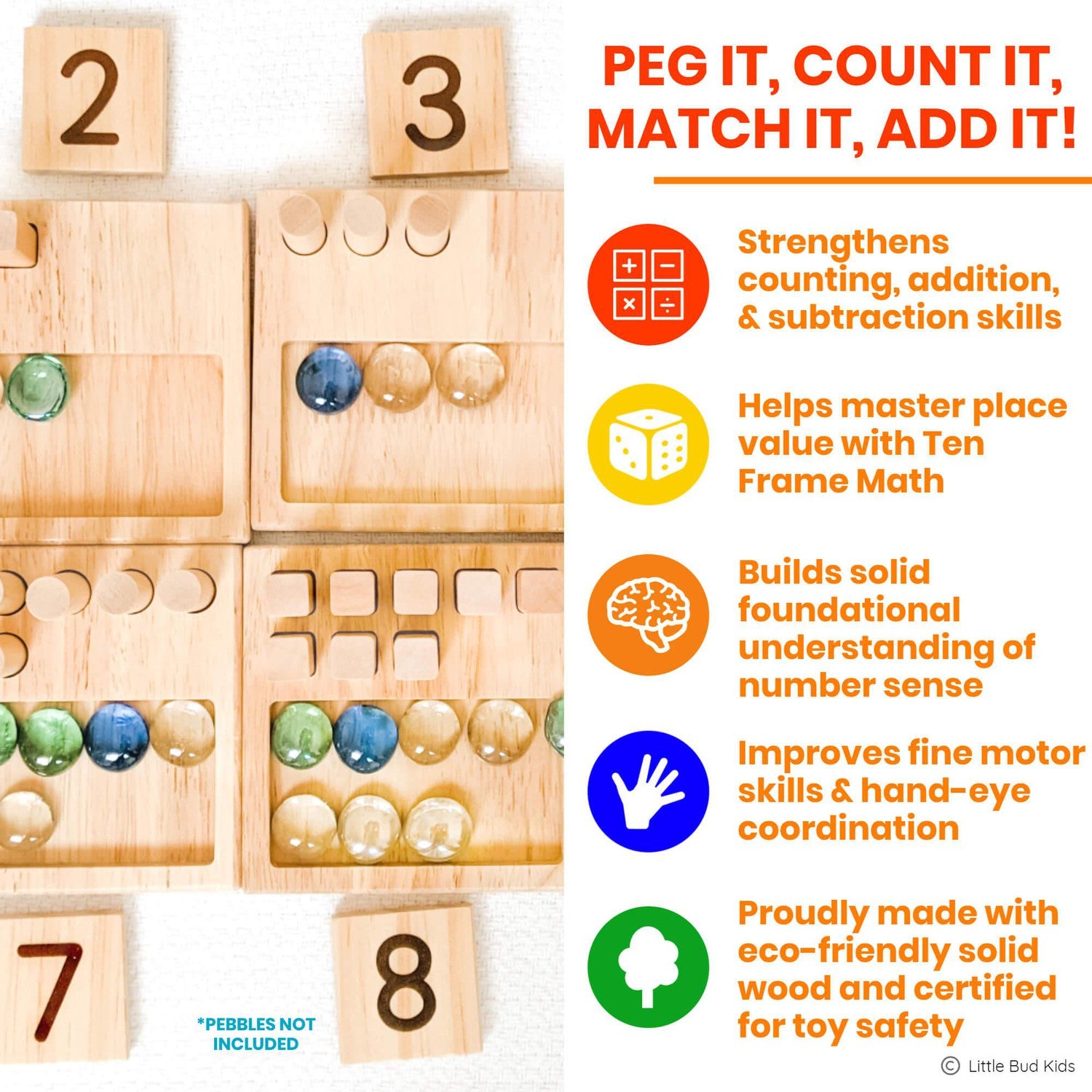Counting Pegs Kindergarten Ten Frame Math Toy Set with Addition ...