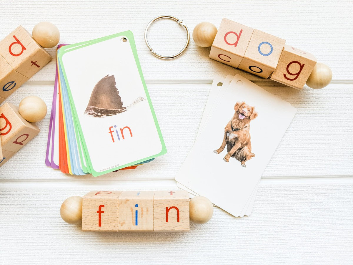 Spin-and-Read Montessori Phonetic Reading Blocks & CVC Flashcard Set ...